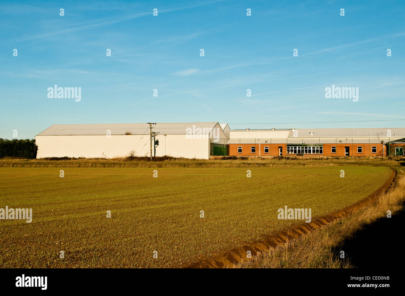 Warehouse and agricultural field, Sedgeford, Norfolk, England, UK Stock ...