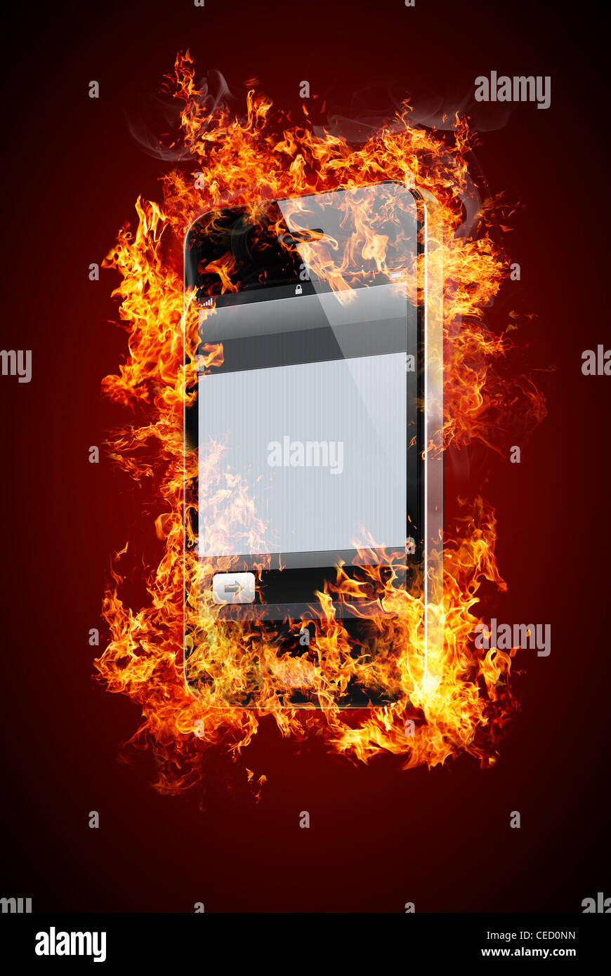 Phone without labels on fire Stock Photo - Alamy