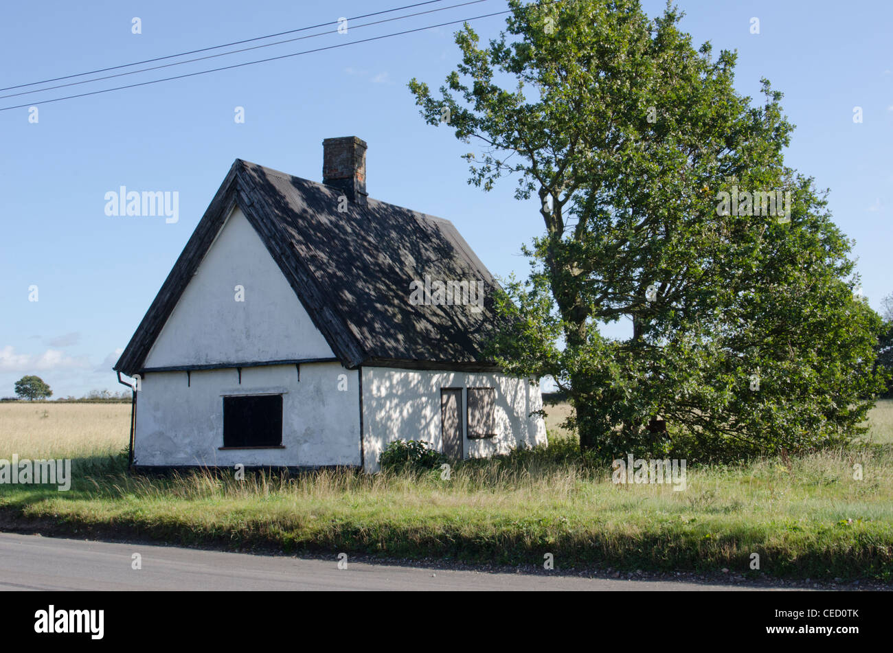 Solitary, deserted cottage beside a tree Stock Photo - Alamy