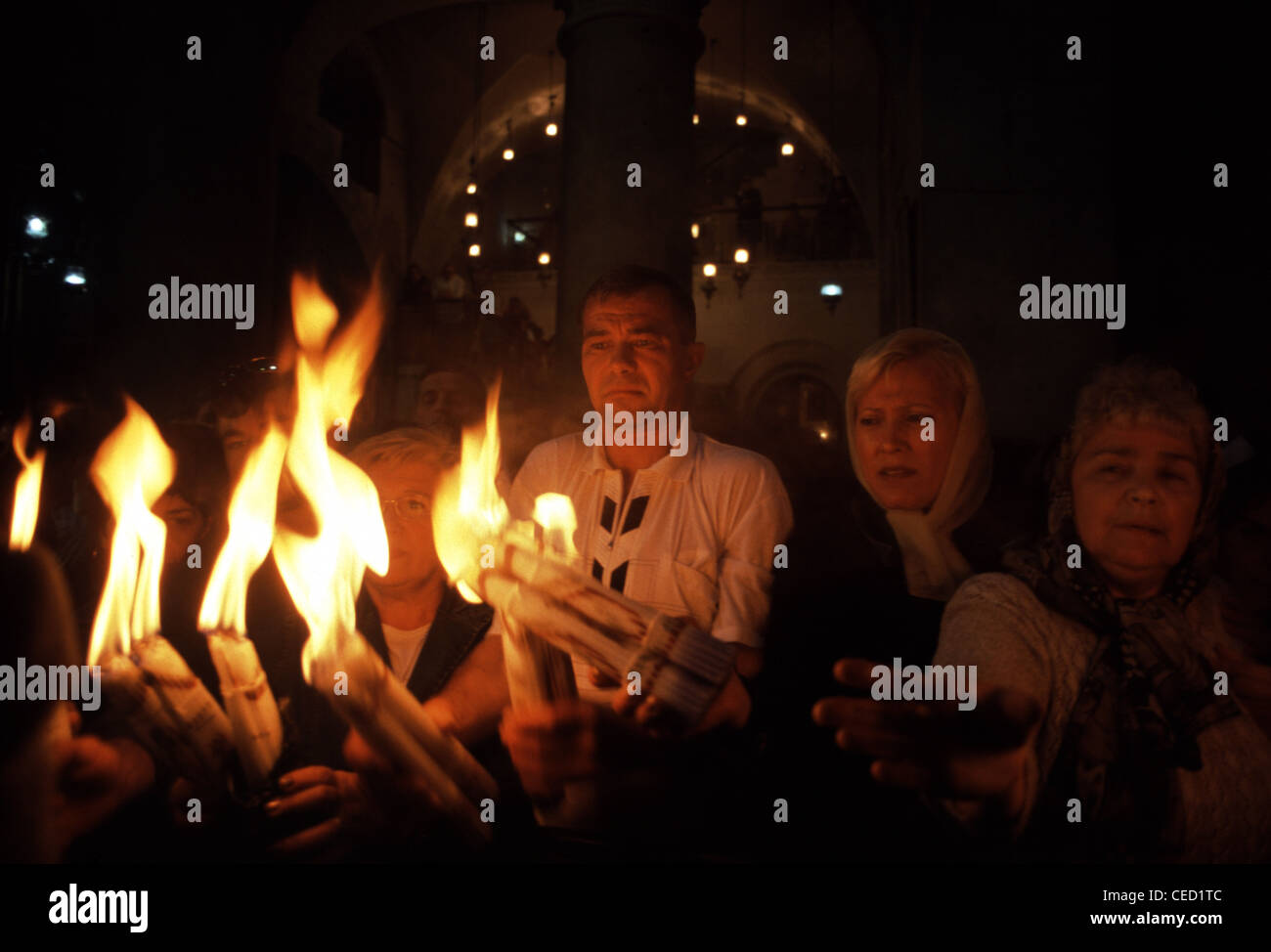Russian Christian pilgrims taking part in the Holy Fire celebration at ...