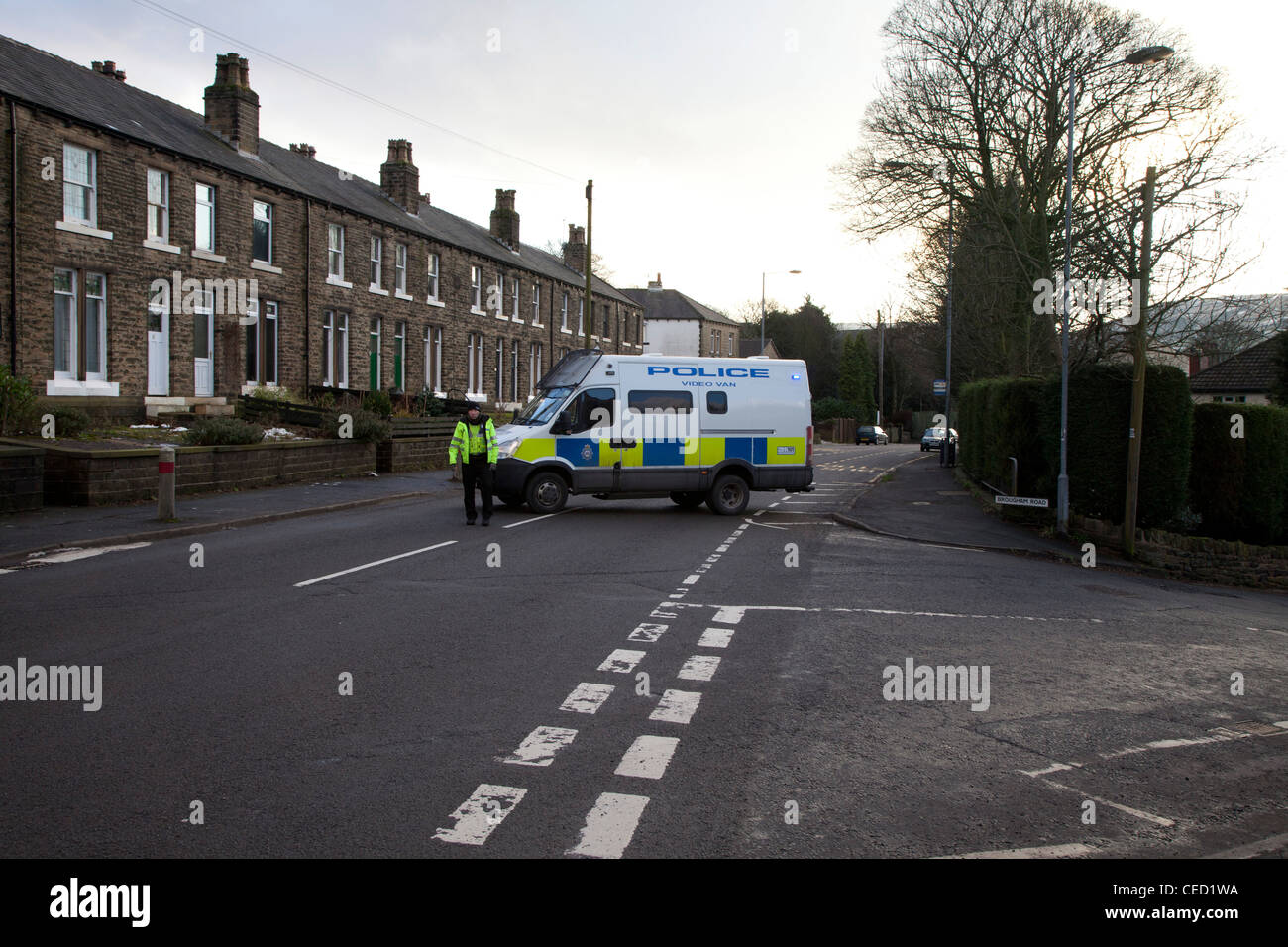 Police van blocking the road following an incident Stock Photo - Alamy