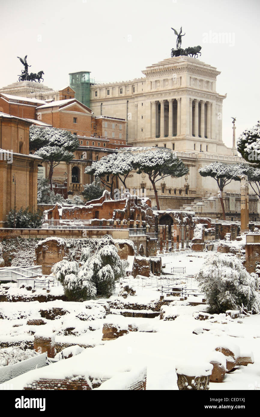 The Roman Forum covered by snow, a really rare event in Rome. In the ...