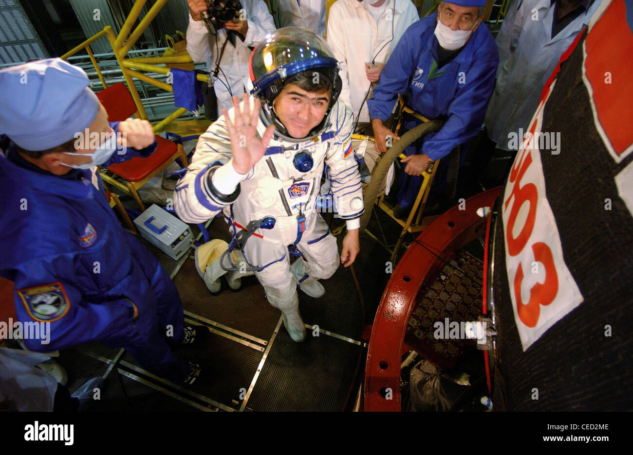 His launch entry suit climbed the soyuz tma 5 spacecraft october hi-res ...