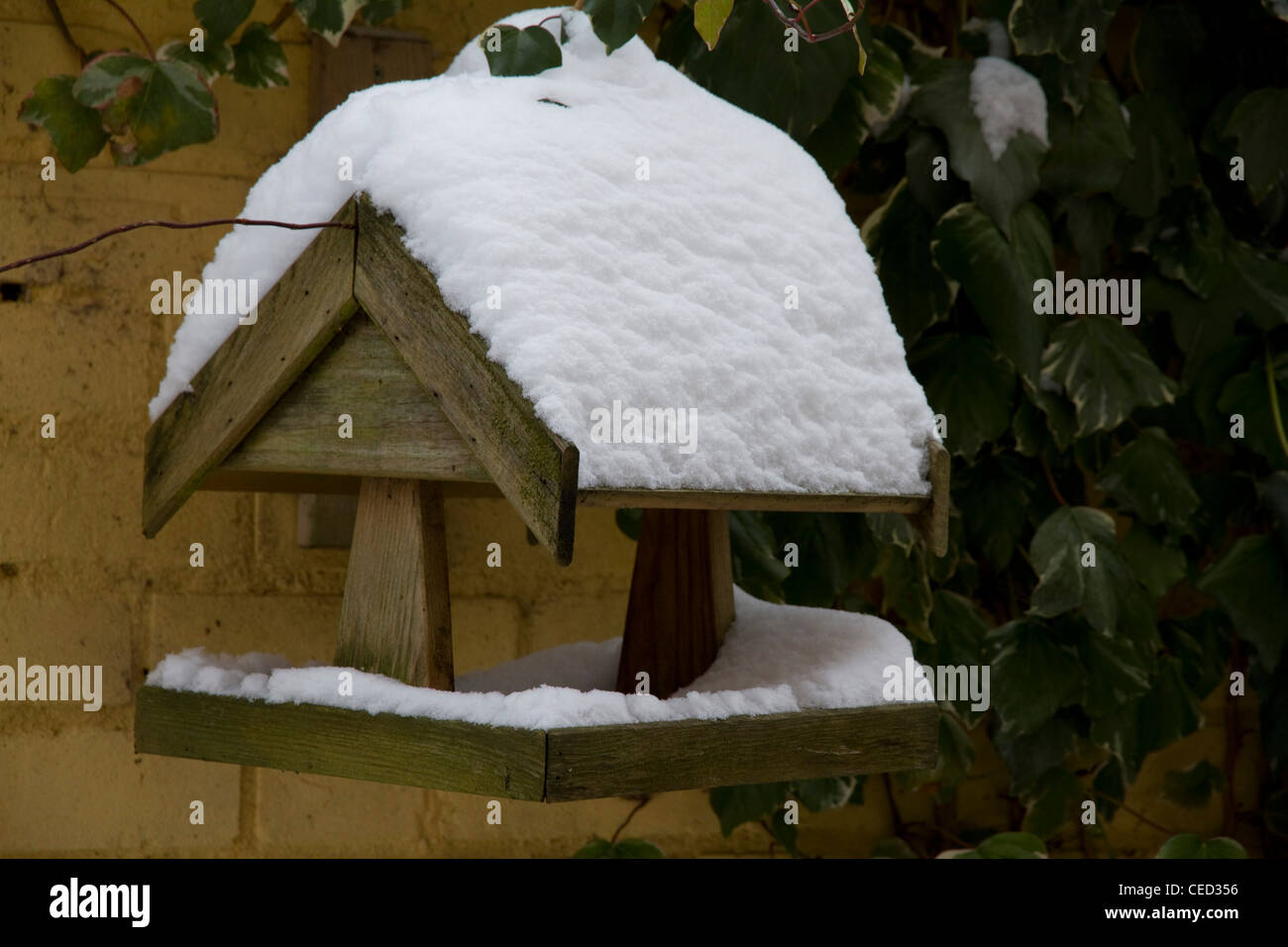 A bird table covered in snow Stock Photo - Alamy
