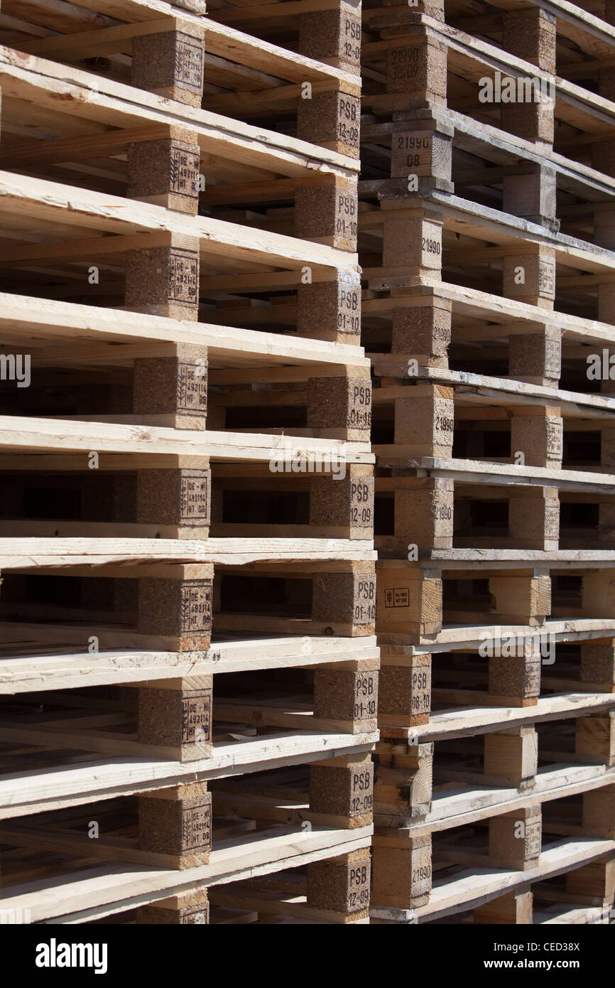 New wooden pallets stacked on harbour quayside Montrose Scotland UK ...