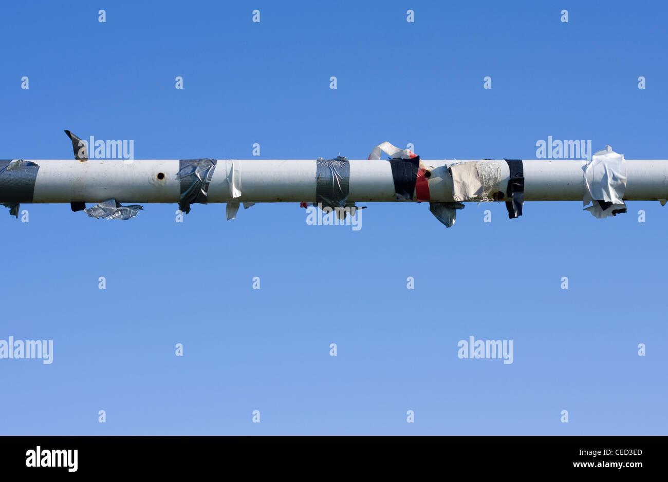 Close up of a football soccer cross bar, goal with copy space and no ...