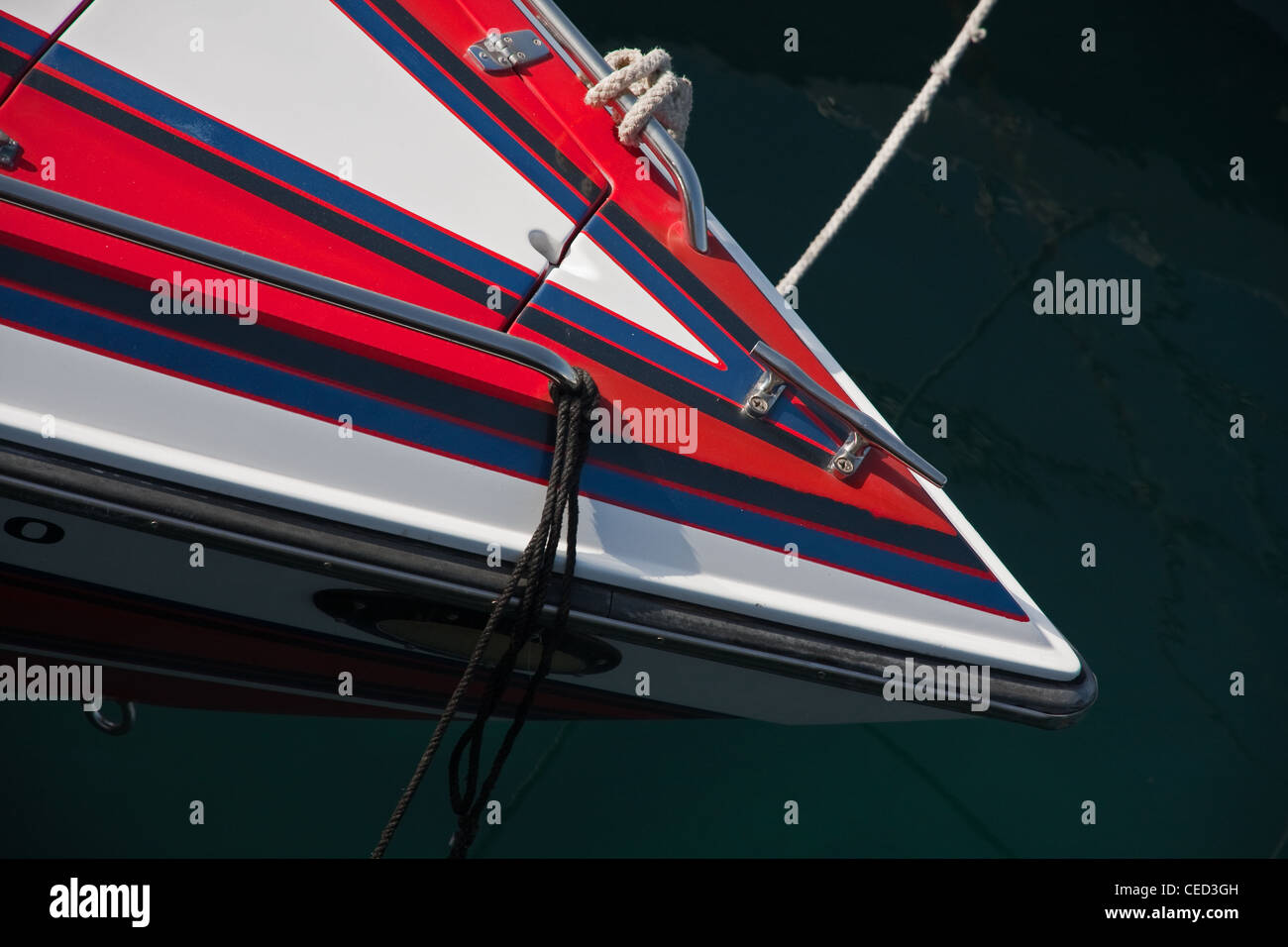 Brightly coloured prow of motor boat Stock Photo - Alamy