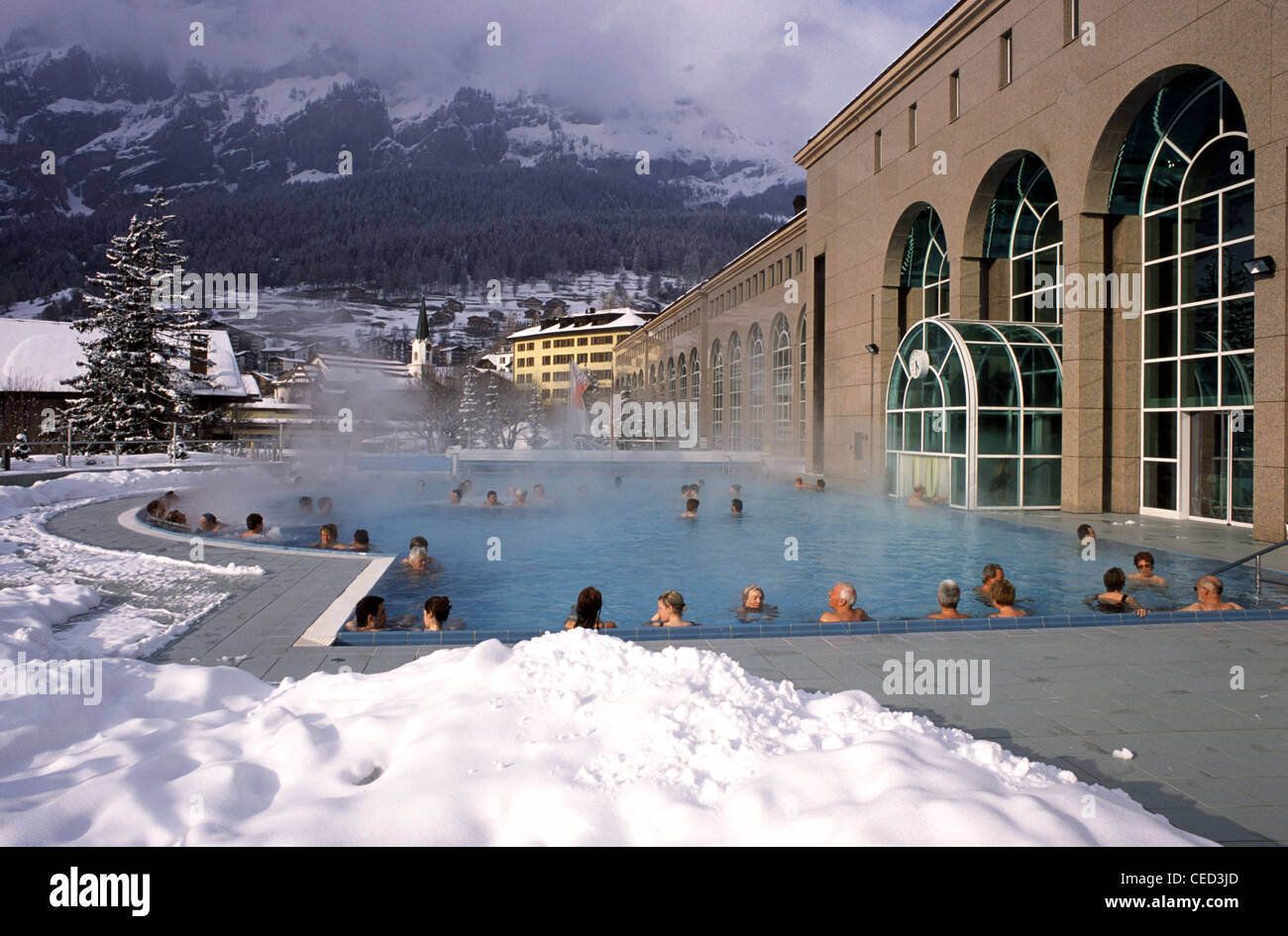 People bathing in the medicinal hot water spring pool of Walliser ...