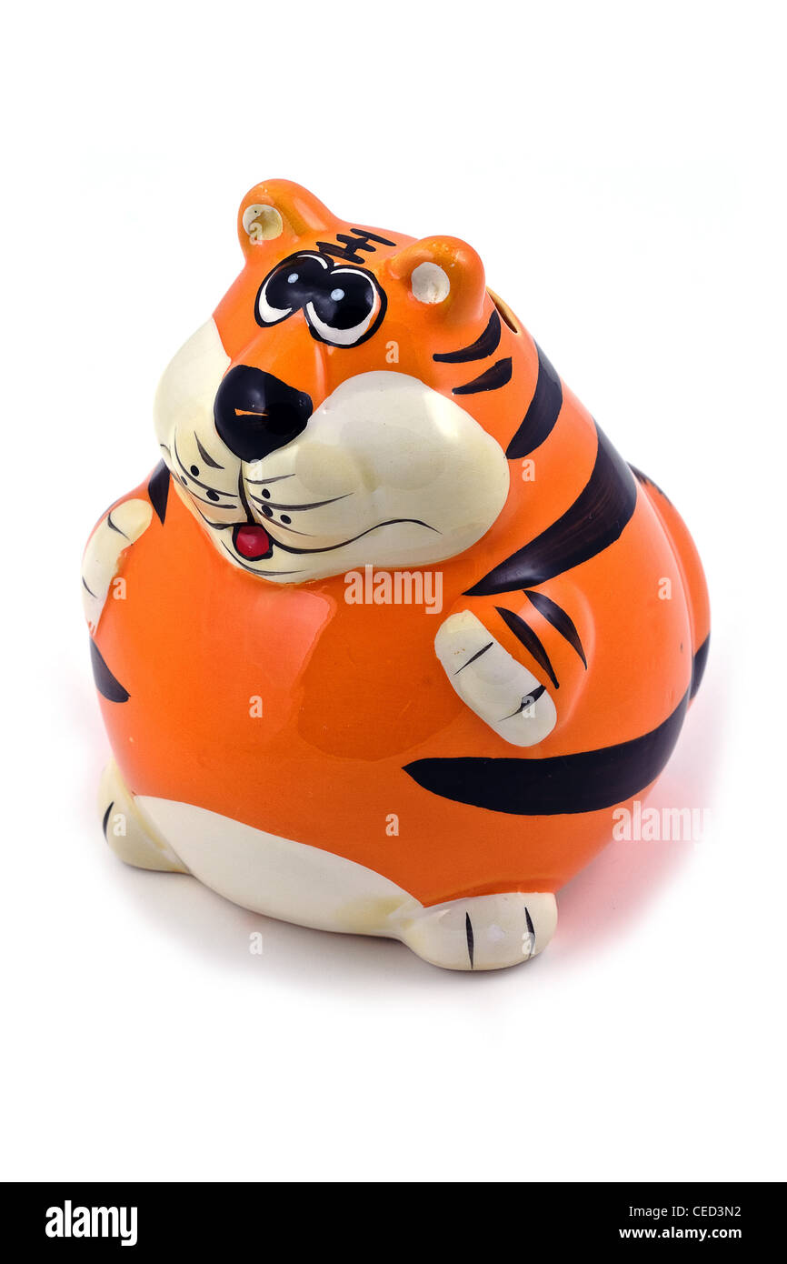 Small porcelain tiger statuette, isolated on white background Stock ...