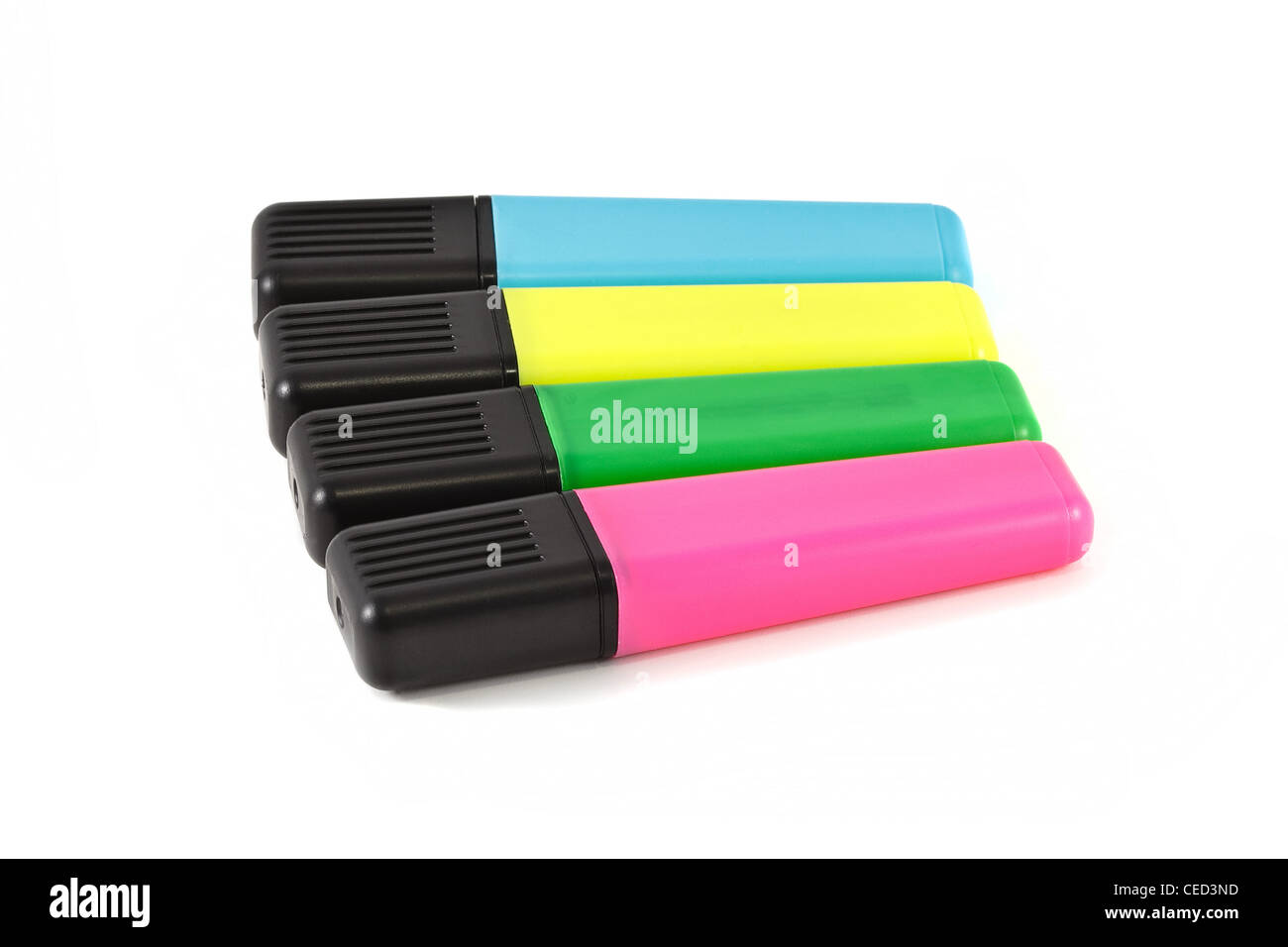 Fluorescent text markers, isolated on white background Stock Photo - Alamy