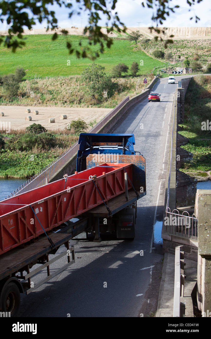 heavy goods lorry navigating narrow bridge Angus Scotland Stock Photo ...