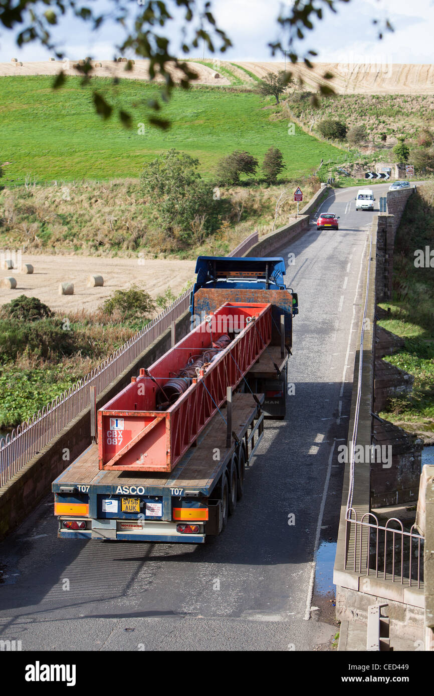 heavy goods lorry navigating narrow bridge Angus Scotland Stock Photo ...