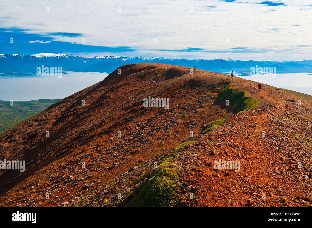 Hikers on the summit of Mt. Edgecumbe, Kruzof Island, Southeast Alaska ...