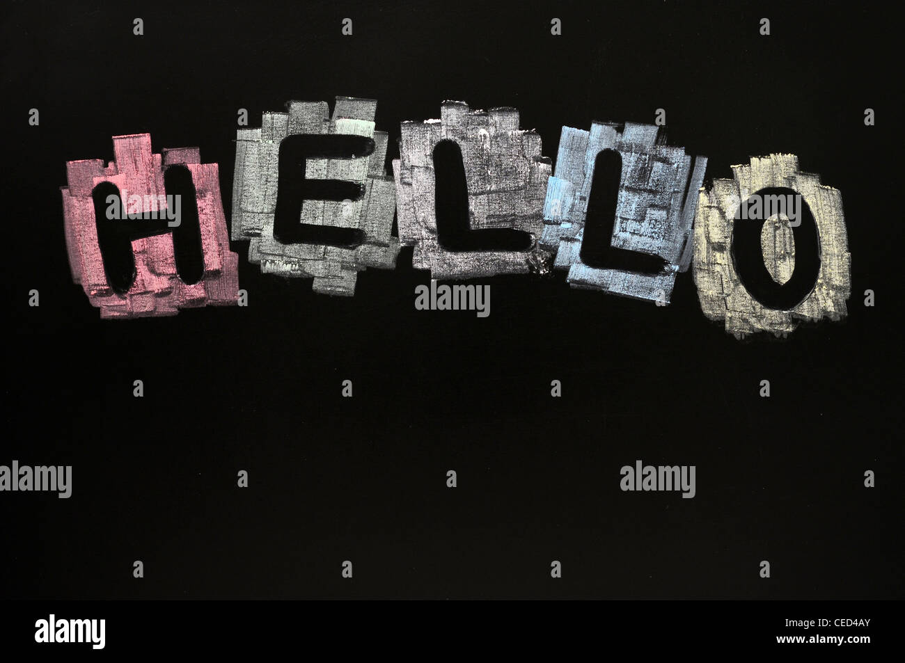 Hello written in chalk on a blackboard Stock Photo - Alamy