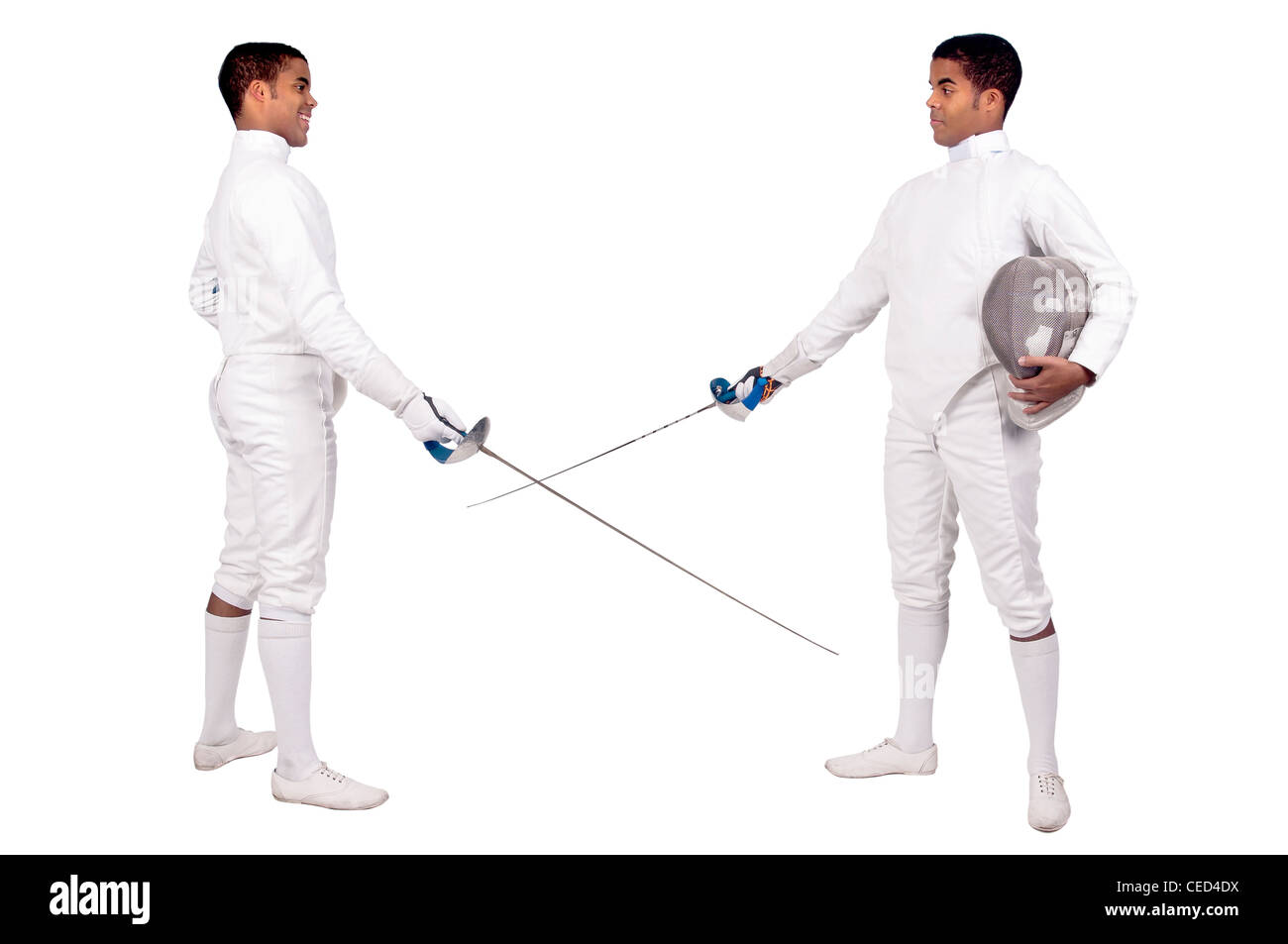 Male fencer isolated in white Stock Photo - Alamy