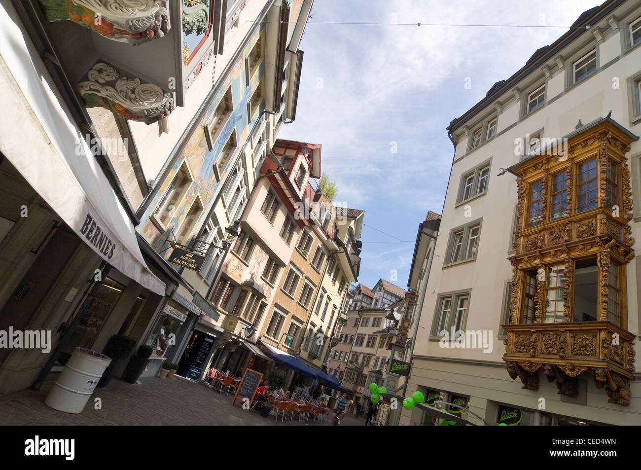 Horizontal wide angle of beautiful old buildings along Spisergasse in ...