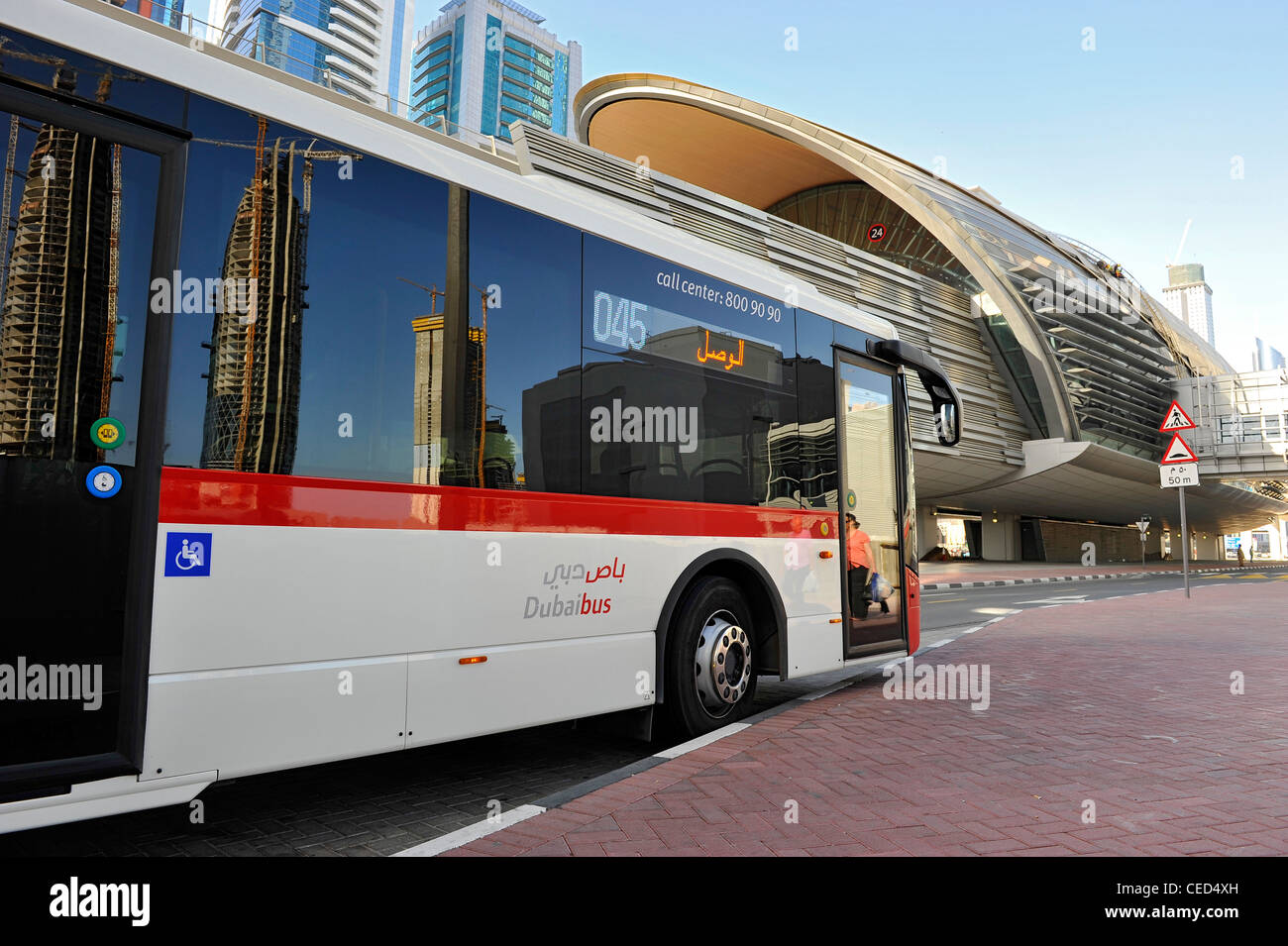 Modern bus stop at METRO STATION of the RTA, modern architecture ...