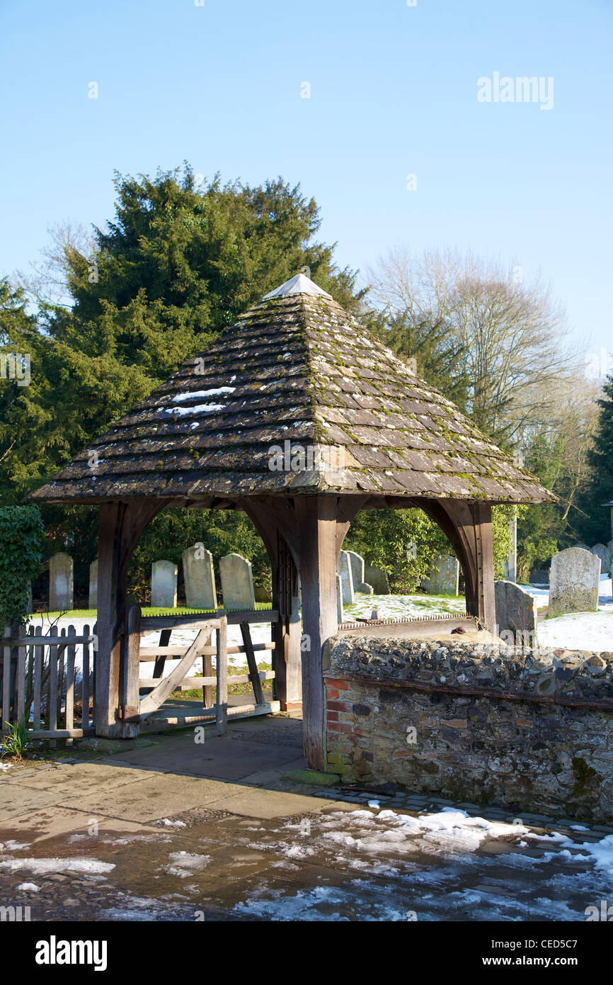 St James Church, Shere, Surrey on the banks of the River Tillingbourne ...