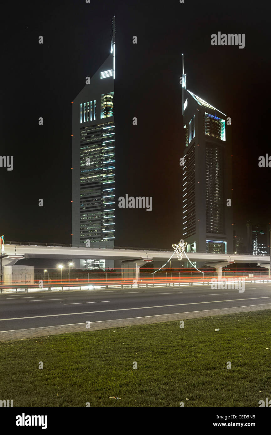 EMIRATES TOWERS, night shot, modern architecture, Sheikh Zayed Road ...