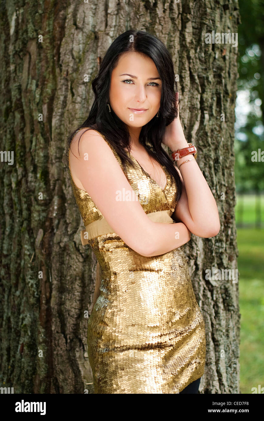 Portrait of beautiful model in shiny dress Stock Photo - Alamy