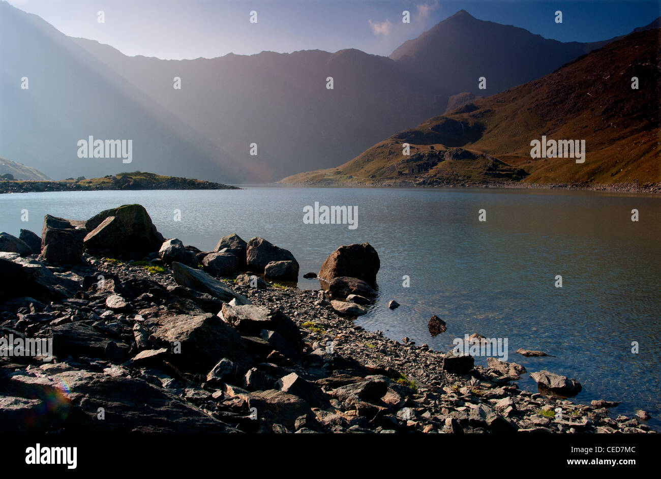 a landscape of snowdonia norht wales taken from the miners path with ...