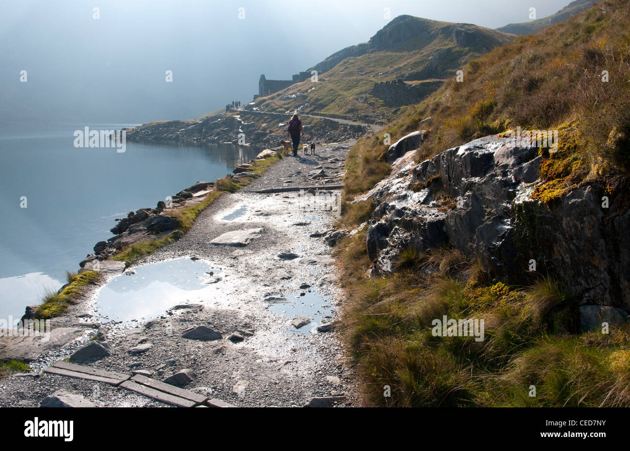 a landscape of snowdonia taken from the miners path with llyn llydaw on ...