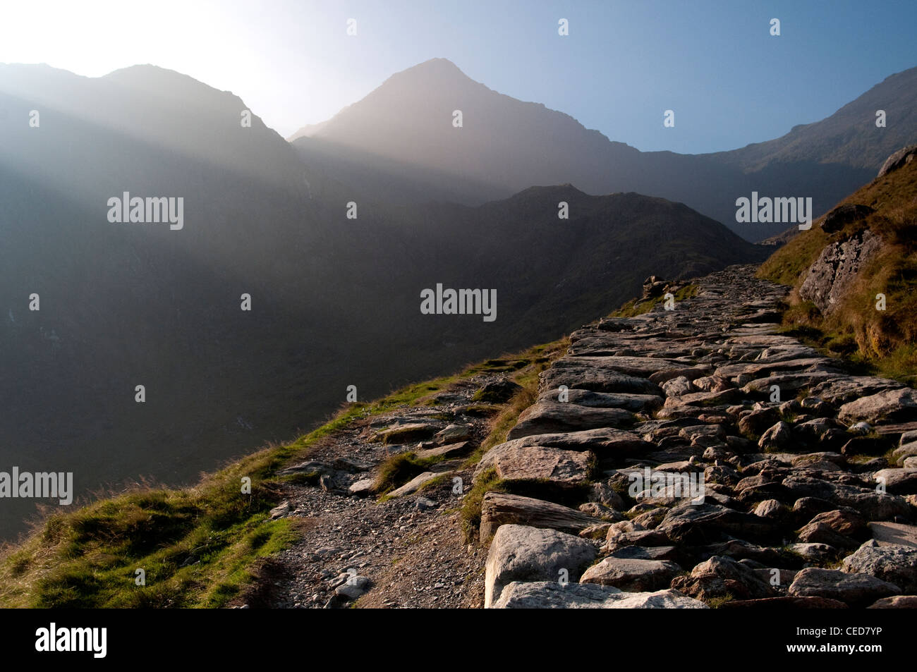 a landscape taken of snowdonia north wales from the miners path with ...