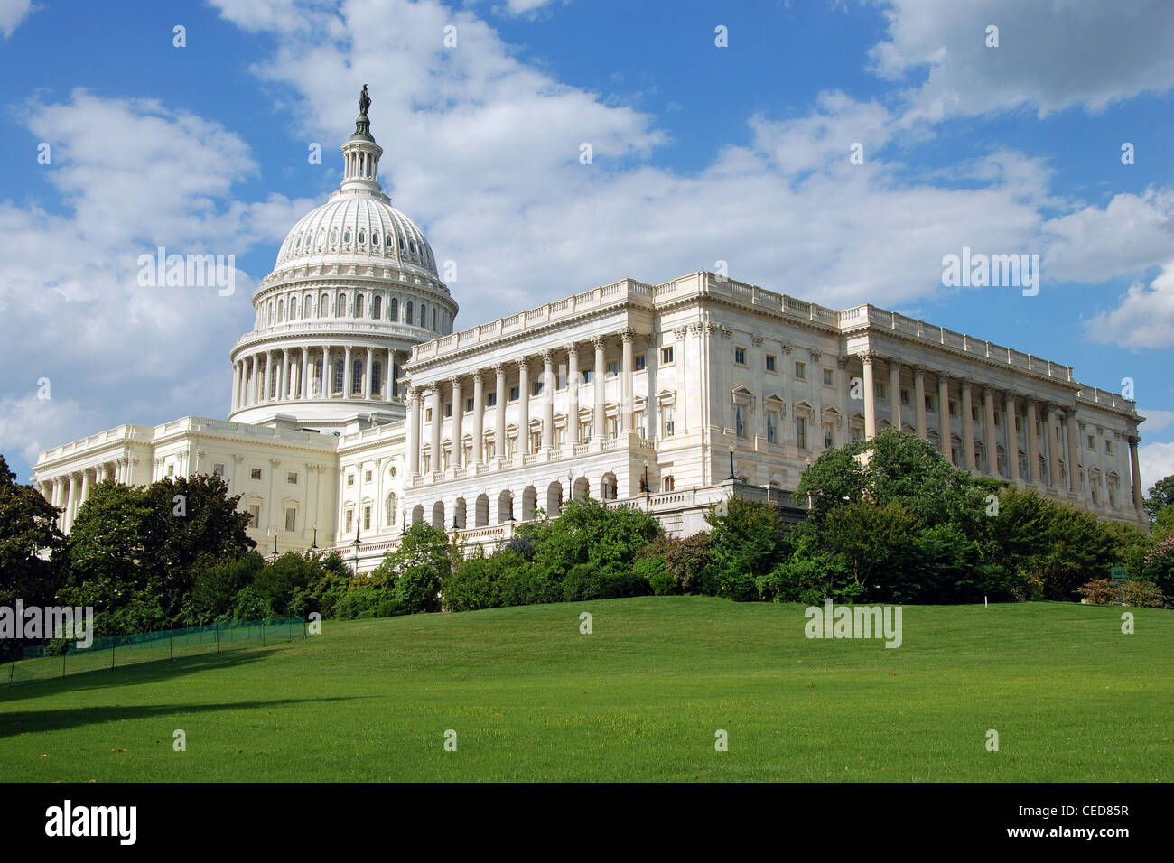 Outdoor view of US Capitol in Washington DC with beautiful blue sky in ...
