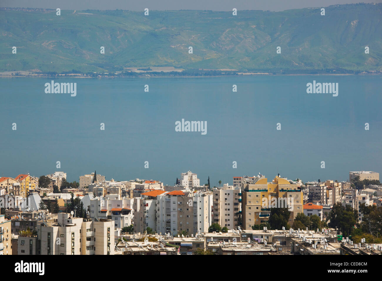 Elevated town view and of sea of galilee lake tiberias hi-res stock ...