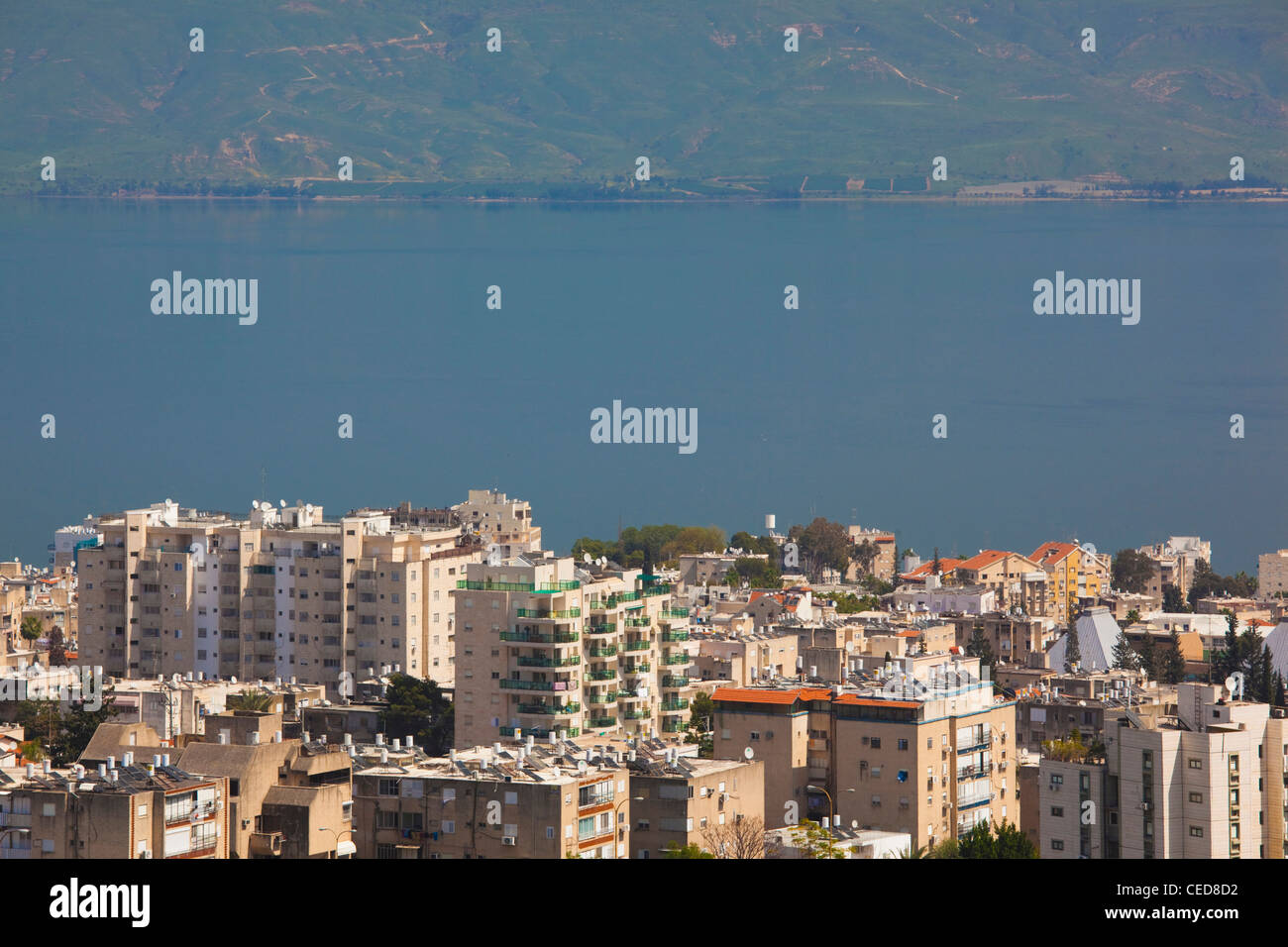 Israel, The Galilee, Tiberias, elevated town view with Sea of Galilee ...