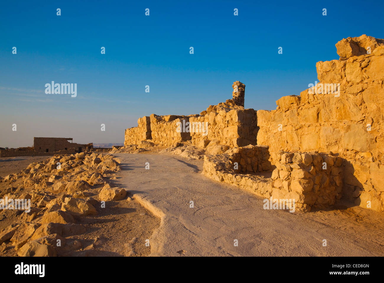 Israel, Dead Sea, Masada, dawn view of the Masada Plateau, ruins of the ...