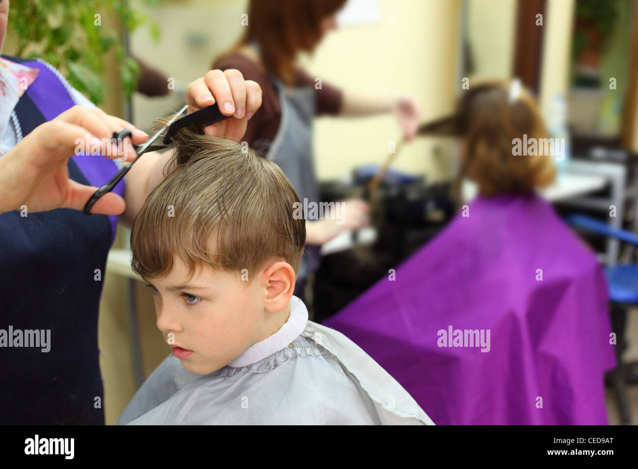 Boy in hairdressing salon Stock Photo - Alamy