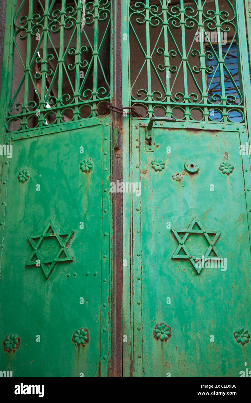 Israel, Upper Galilee, Tsfat, Synagogue Quarter, gate with Star of ...
