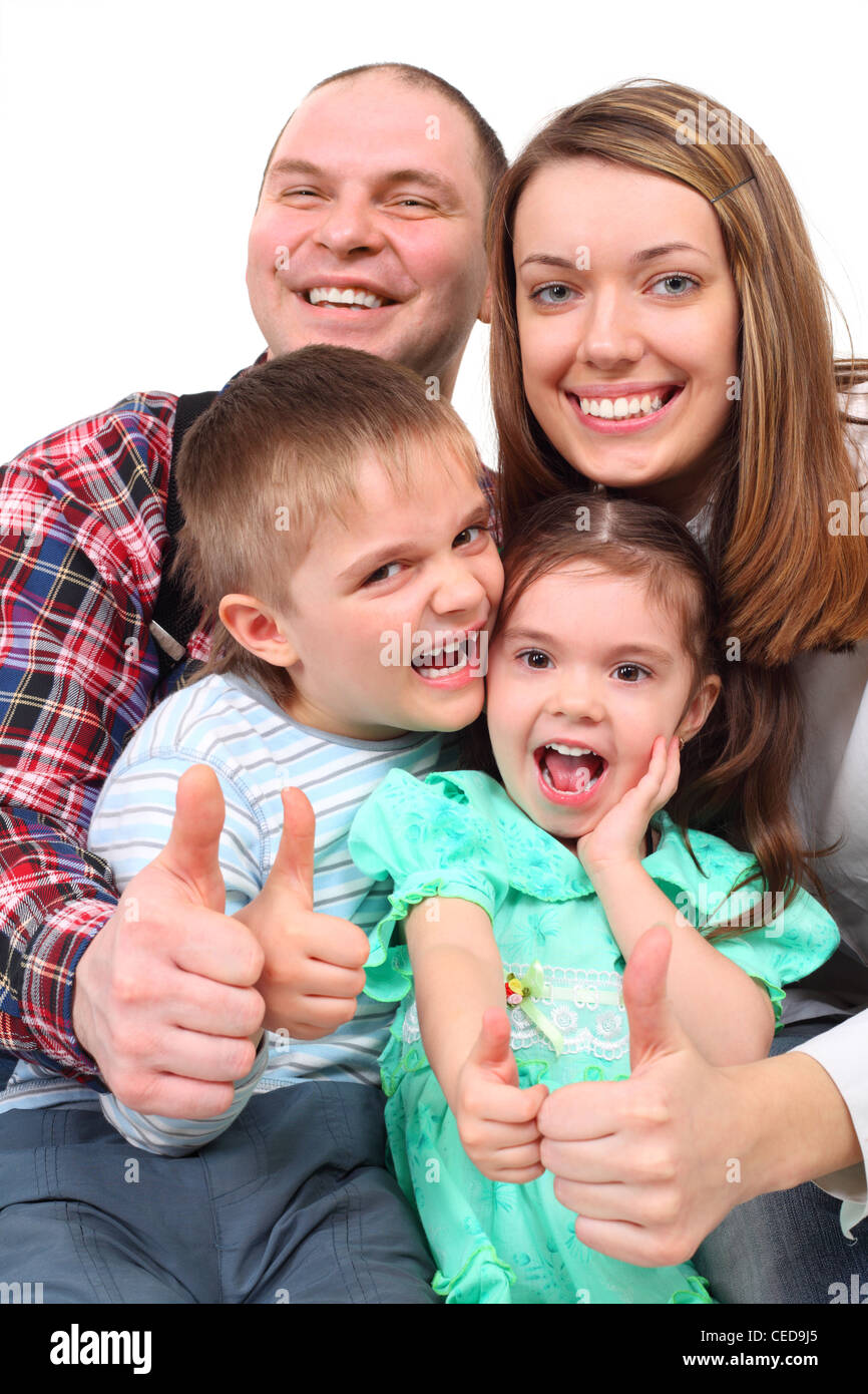 Portrait of parents and two children show gesture ok Stock Photo - Alamy