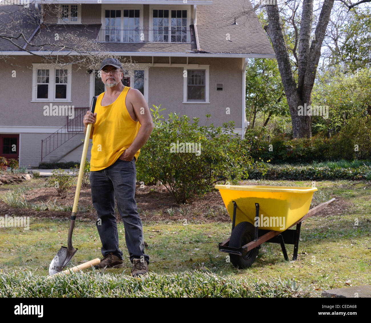 landscaper taking a break in a lawn Stock Photo - Alamy