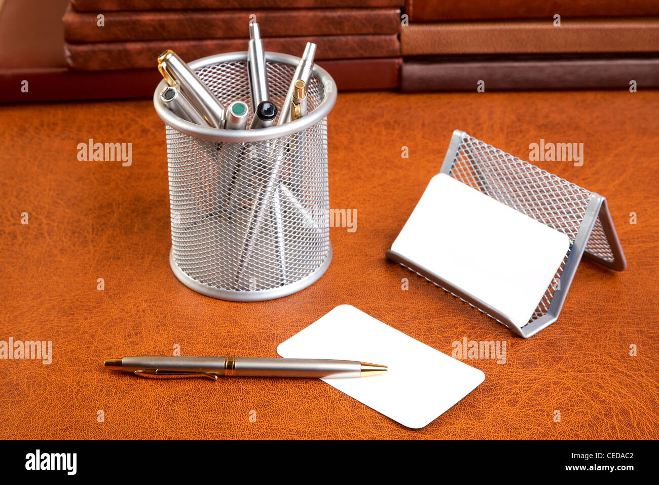 Organizer support for papers and pen on a textural background Stock ...