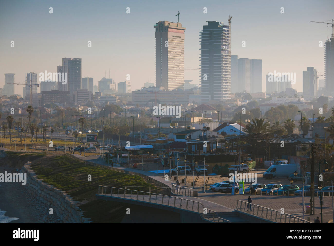 Israel, Tel Aviv, office towers from beachfront, morning Stock Photo ...