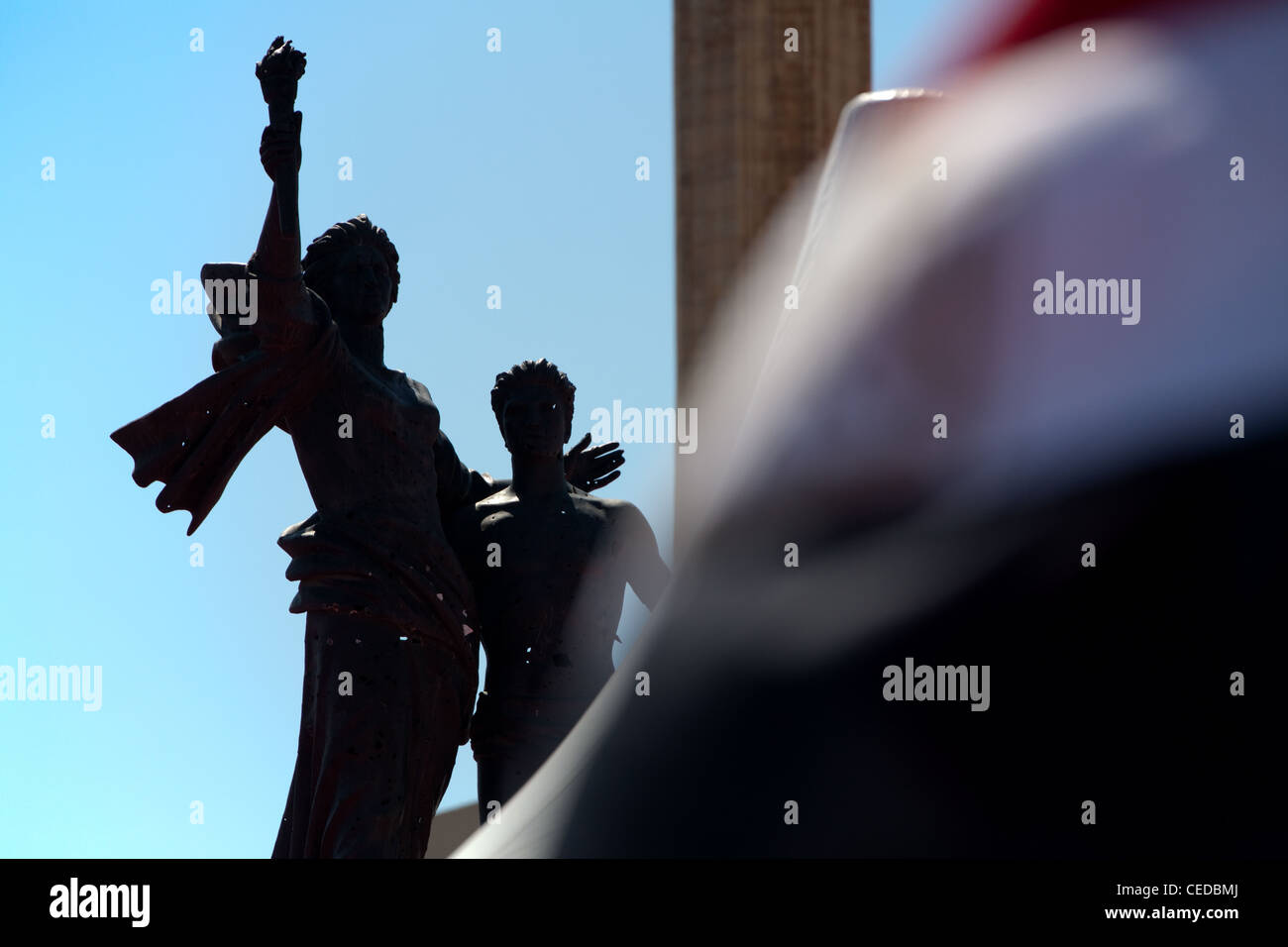 Silhouette of Martyrs Square statue in the city centre of Beirut ...