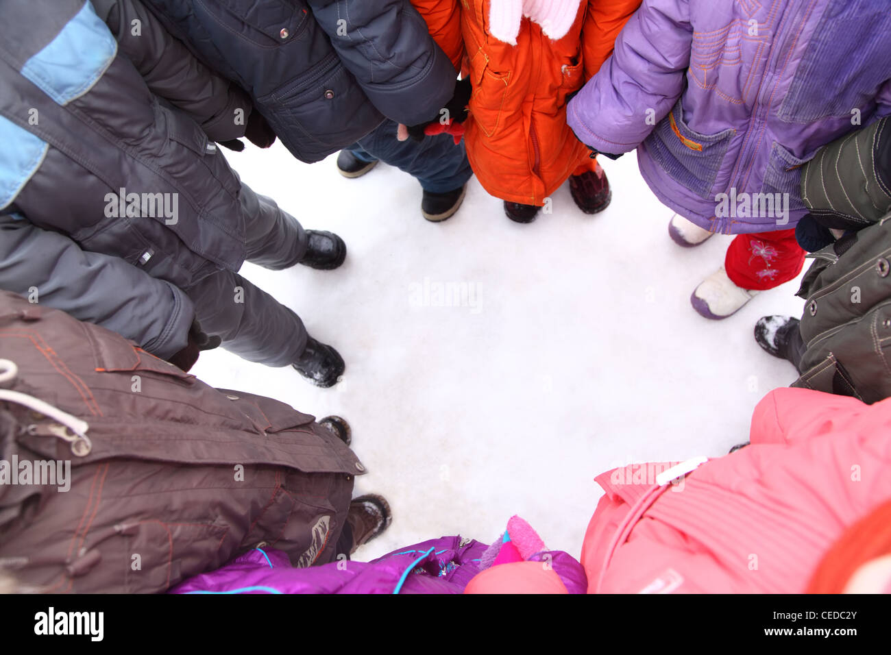 Children stand around, top view Stock Photo - Alamy