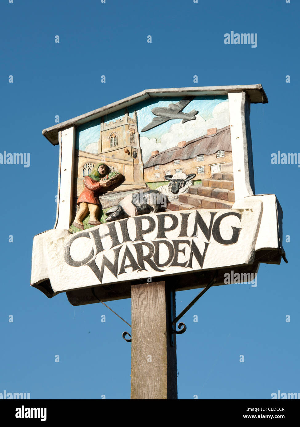 Village sign, Chipping Warden, Northamptonshire, England, UK Stock ...