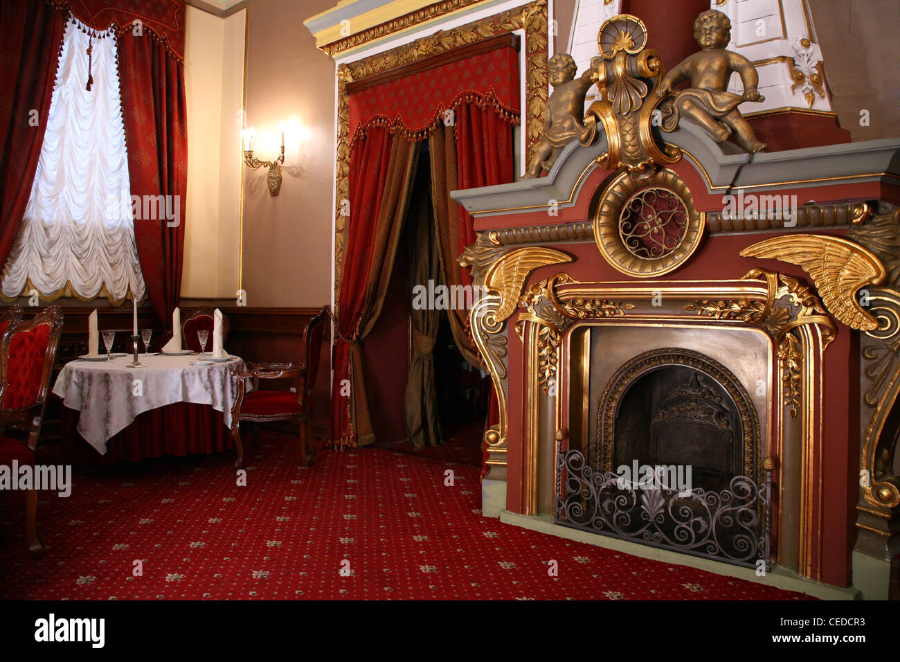 fireplace in old restaurant Stock Photo - Alamy