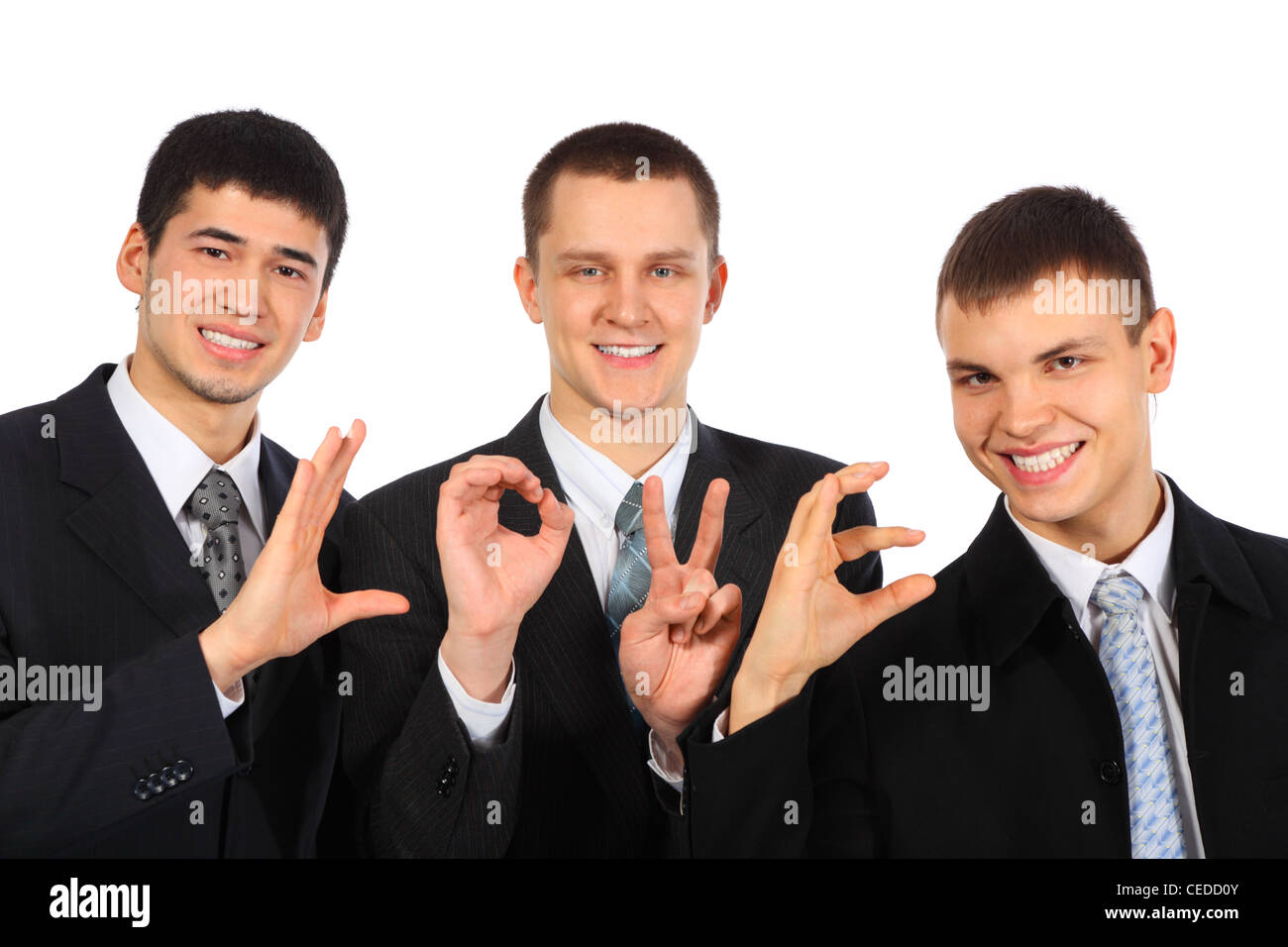 Three businessmen show word love Stock Photo - Alamy