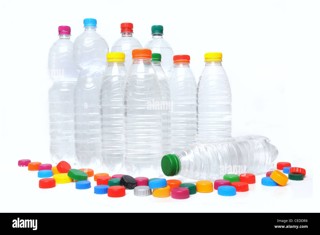 Group of recycling bottles and caps over white background Stock Photo ...