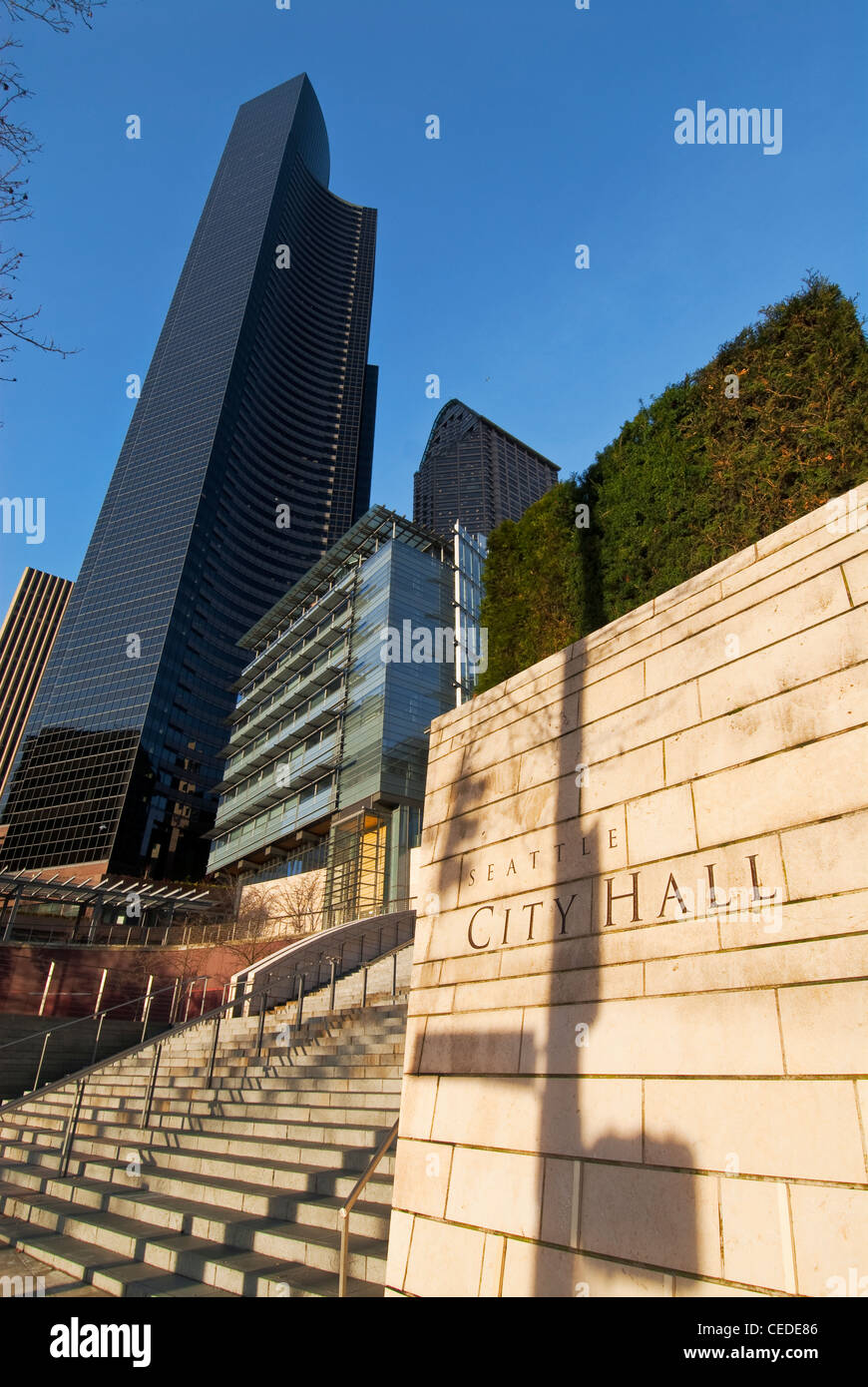 Seattle City Hall With Columbia Center Tower Behind Seattle WA USA ...