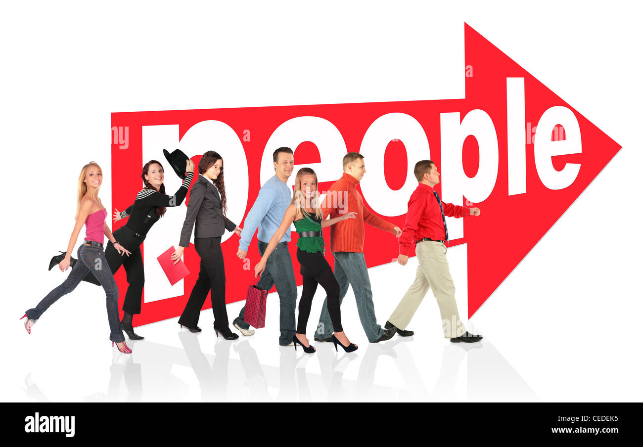 different people follow the people sign collage Stock Photo - Alamy