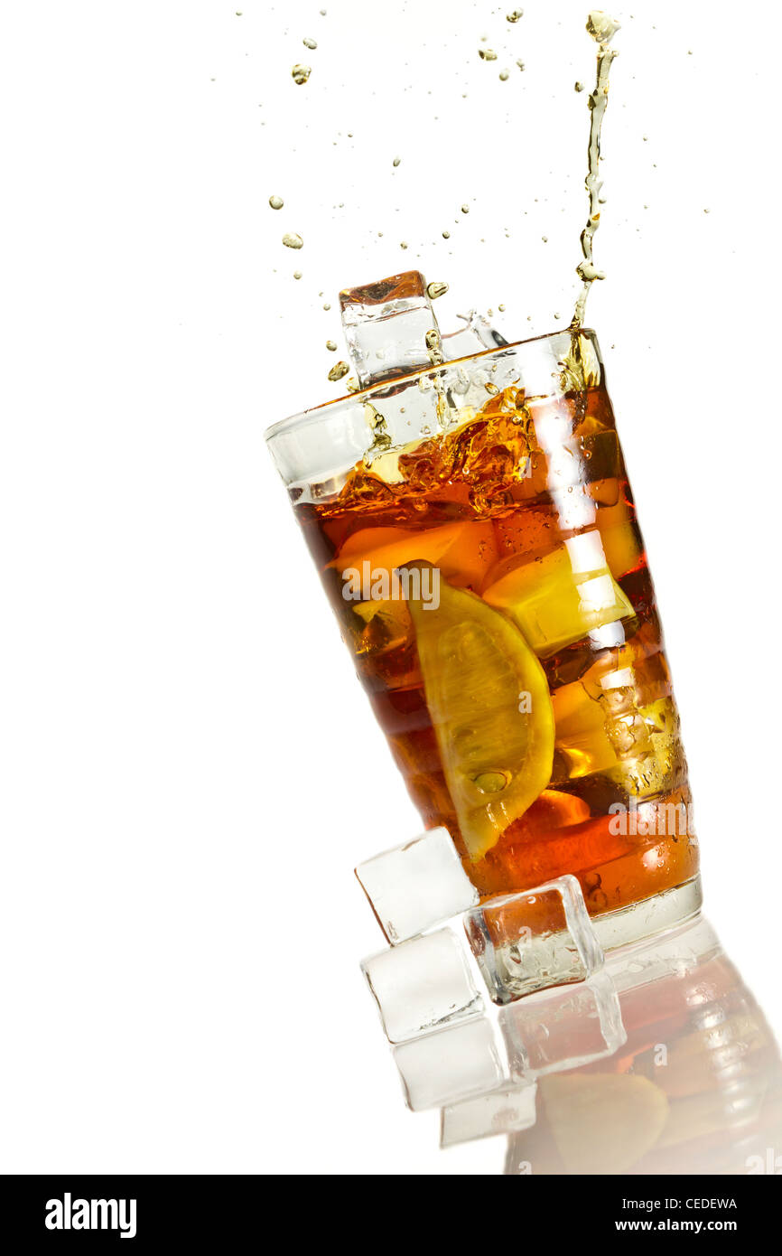 Big splash in ice lemon tea Stock Photo - Alamy