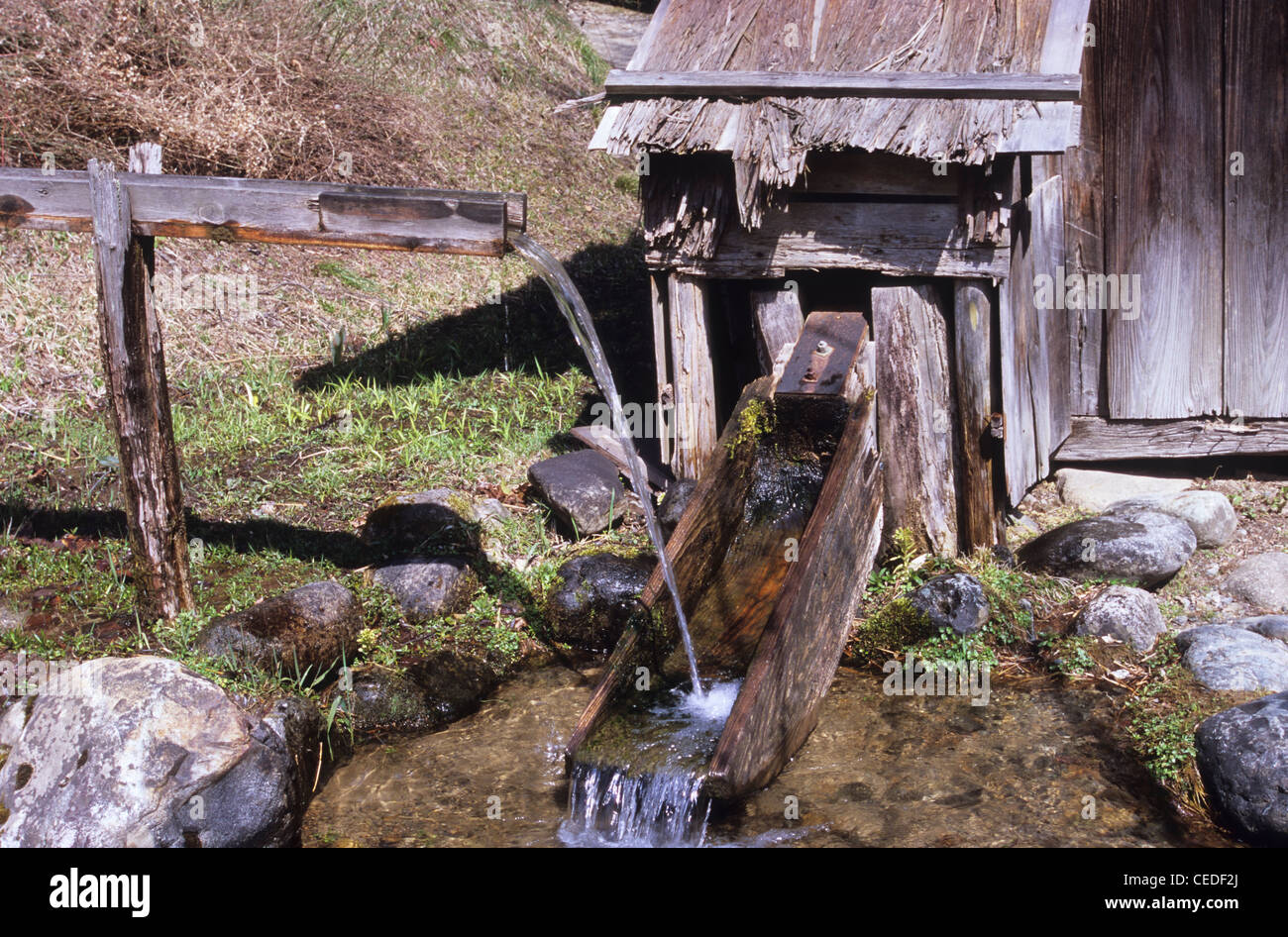 Wooden water pipe, Folk Museum, Shirakawa-go, Gifu Prefecture, Japan ...