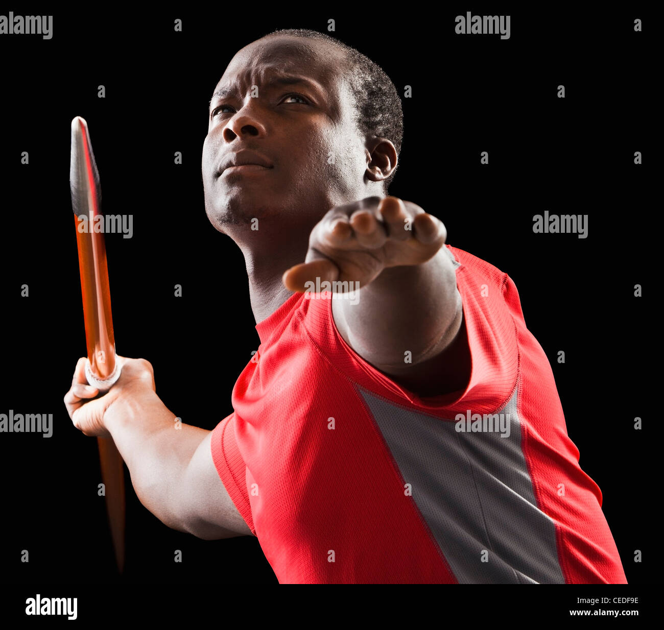 African American man holding track and field javelin Stock Photo - Alamy