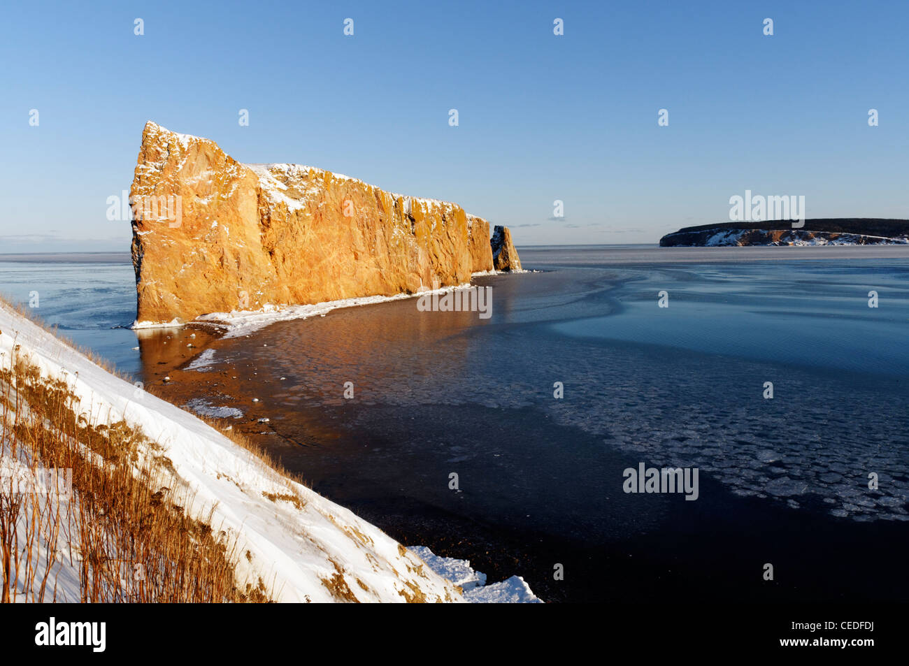 Le Rocher Perce at Perce in Gaspesie Quebec Canada in winter Stock ...