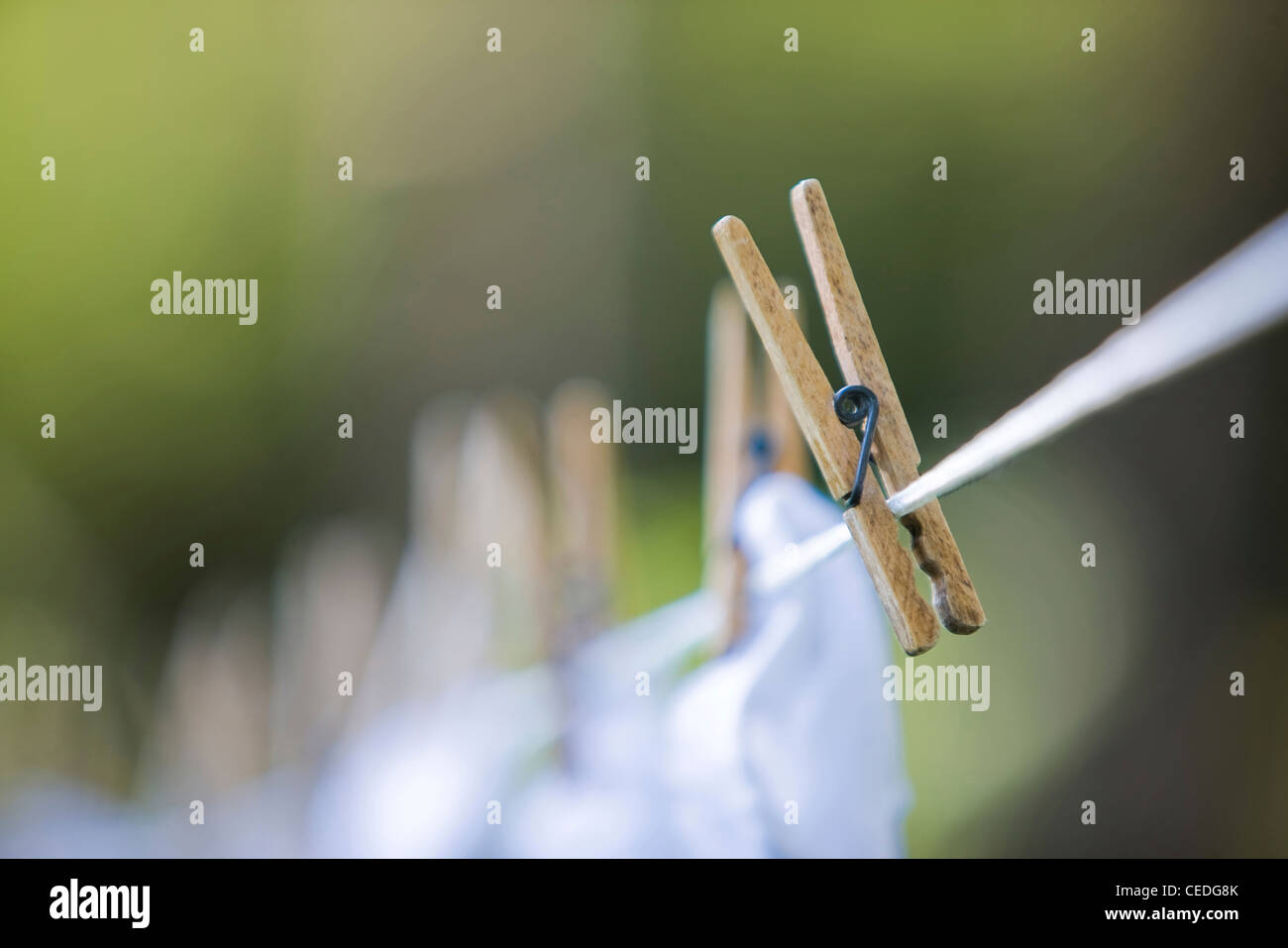 Close up of clothespin on clothes line Stock Photo - Alamy